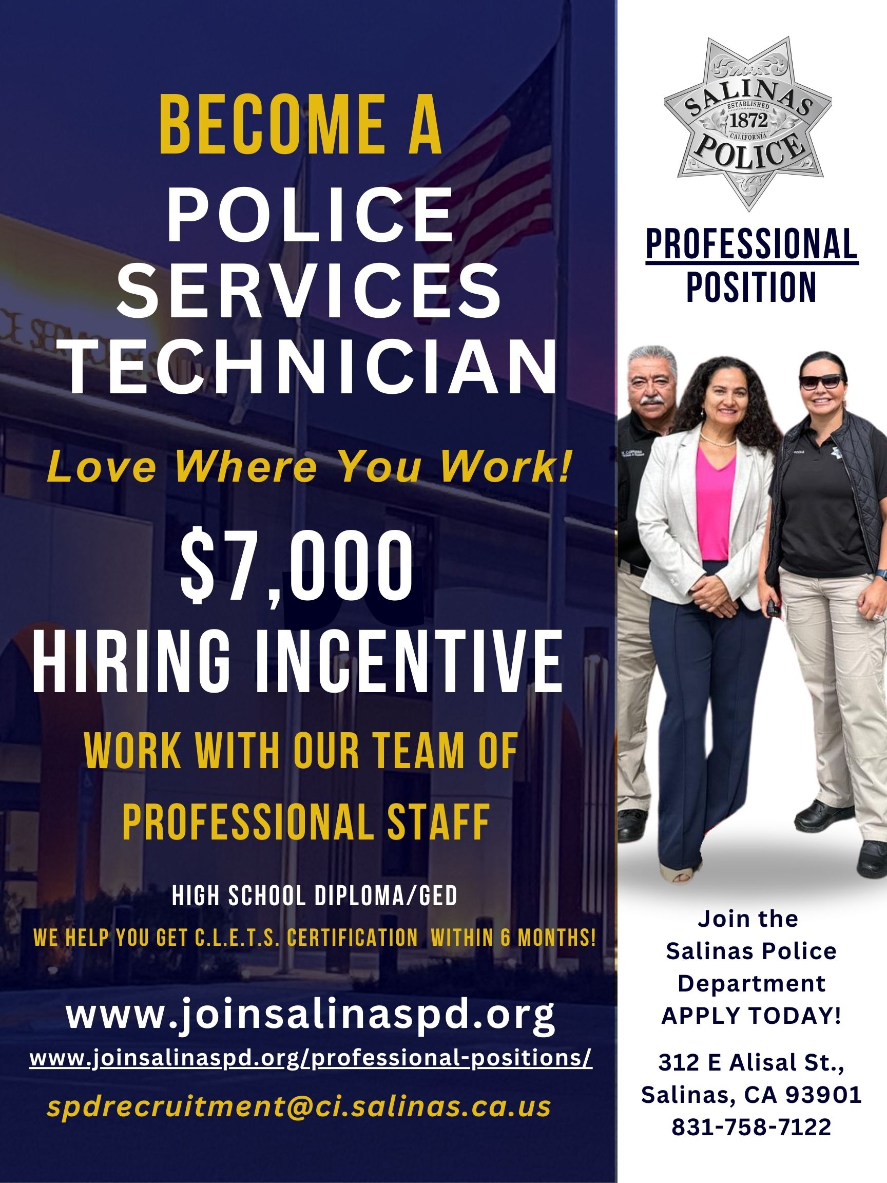 Professional Positions | Join Salinas Police Department